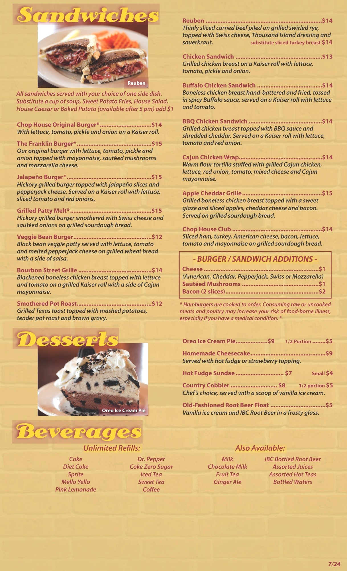 Franklin Chop House 21 Dining Menu
